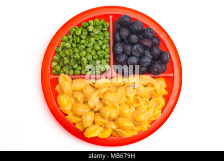 Child's Meal of Macoroni Shells and Cheese, Peas and Blueberries - A ...