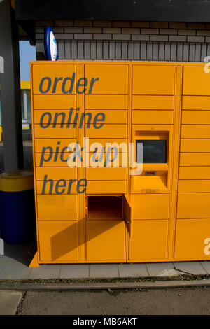 Yellow Amazon lockers and pick up point for packages ordered online in ...