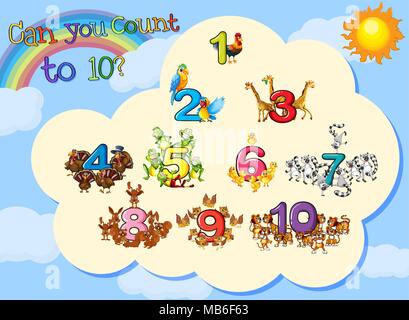 Many animals and numbers one to ten illustration Stock Vector Image ...
