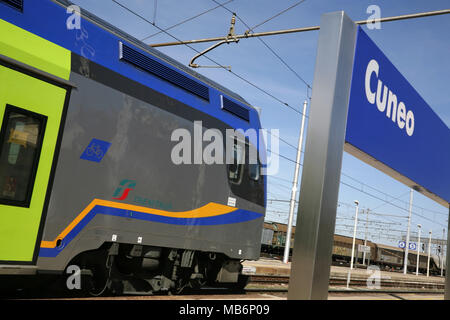 Italian railways Hitachi-built Vivalto double-decker train waiting at ...