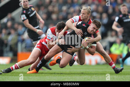 Exeter's Henry Slade is tackled by Gloucester's Freddie Thomas during ...