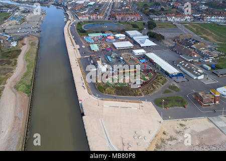 Aerial view of Littlehampton in West Sussex from the seafront looking ...