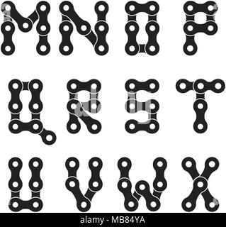 Bike or Bicycle Chain Monochrome Font. Bike Chain Letter Set. Letters ...