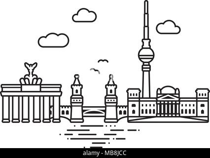 Berlin architecture line skyline illustration. Linear vector cityscape ...