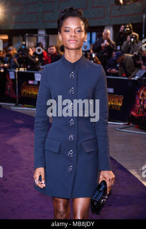 Letitia Wright arriving at the Avengers Infinity War UK Fan Event ...