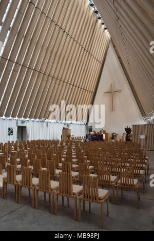 The interior of the unique Cardboard Cathedral, made out of cardboard ...