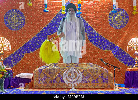Chaur sahib for Guru Granth sahib. Sikh Religion ritual worship Chaur ...