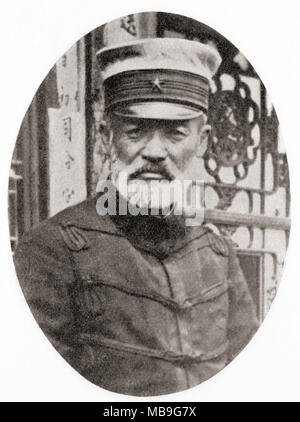 Japanese General Count Nogi Maresuke (1849 - 1912) seated at a table ...