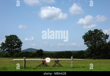 Geisa, Germany, Russian stop sign at the memorial site Point Alpha ...