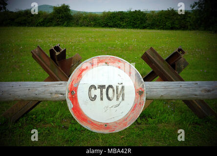 Geisa, Germany, Russian stop sign at the memorial site Point Alpha ...
