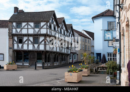 The medieval square in Axbridge, Somerset, England, UK. The half ...