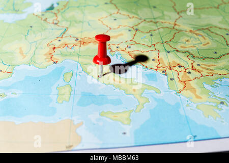 Red push pin pointing at Rome, Italy, on a map of europe Stock Photo ...