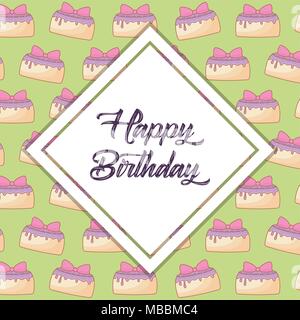Happy birthday design with decorative rhombus frame over birthday cakes ...