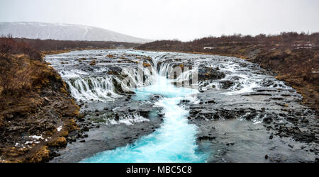 Waterfall Bruarfoss in winter, in Selfoss, Southern Region, Iceland ...