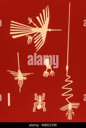 Drawings of the Nazca culture in the Peruvian desert. Images of men ...