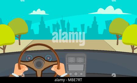 Vector cartoon hands driving, holding a steering wheel. Illustrated ...