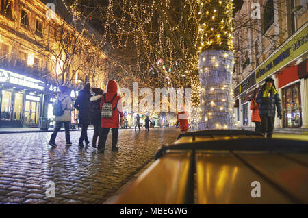 Heilongjiang,CHINA-Night view of central street, Harbin, China.Built in ...