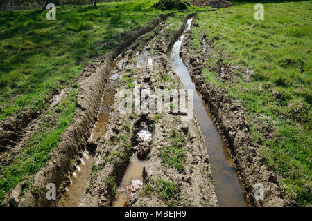 Water-filled ruts in a muddy field Stock Photo - Alamy