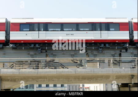Maglev train departs from Shichang terminus station on the S1 line in ...