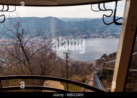 Funicular railway from Como city to Brunate, Lake Como, Lombardy, Italy ...