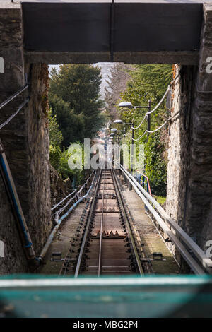 Funicular railway from Como city to Brunate, Lake Como, Lombardy, Italy ...
