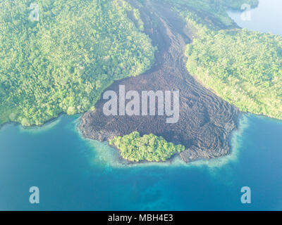 Aerial view of Lava Flow from Hawaii Volcano National Park seashore ...