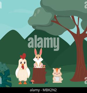 Cute rabbit and beaver cartoons design, Animals zoo life nature ...