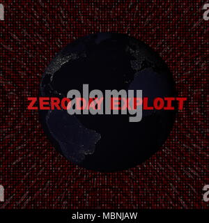 Cyber attack zero-day exploit. Vulnerability text in binary system ascii art style, code on ...