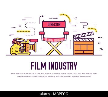 Premium quality cinema industry thin line design set. Filming ...