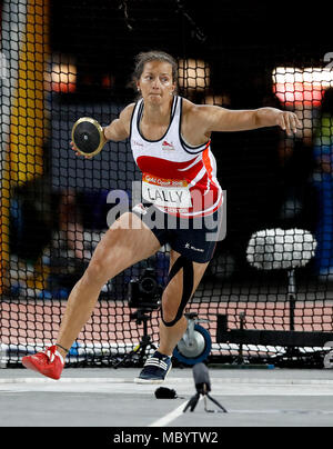 England's Jade Lally competes in the women's discus throw final during ...