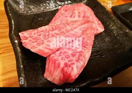 Mable premium grade Wagyu Japanese raw beef thick slice steak Stock ...