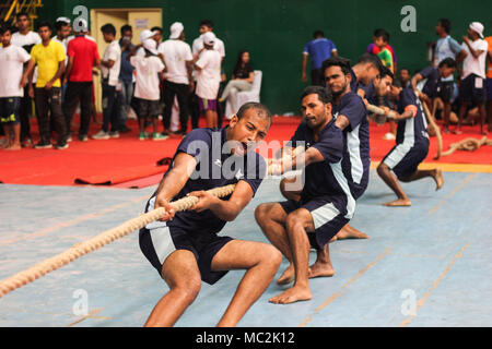 Guwahati, India. 12th Apr, 2018. Players in action in Traditional game ...