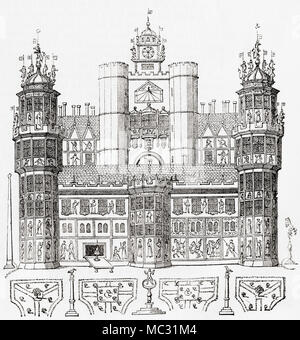 Illustration of the Nonsuch Palace, a Tudor palace, built by Henry VIII ...