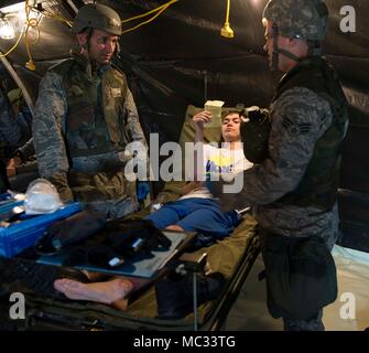 Volunteers recieve simulated medical care in an En Route Patient ...