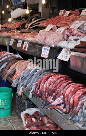Fish for sale at the fish market in Ensenada, Baja California, Mexico ...