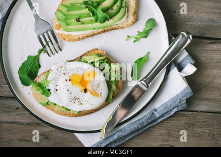 Homemade avocado poached egg sandwich wholegrain bread, food ...