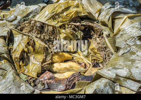 Preparation of typical papuan dish called "mumu", Goroka area, Eastern ...