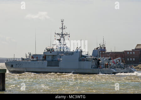 The Norwegian Navy Mine Warfare Vessel, HNoMS Otra (M351) departing ...