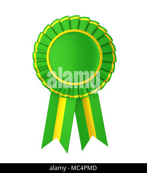 Green winning award, prize, medal or badge with ribbons. 3D rendering ...