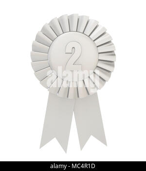 A 3D Illustration of silver award with ribbon on white background Stock ...