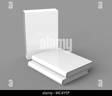Blank book with cardboard box cover, set of books in case in 3d render ...