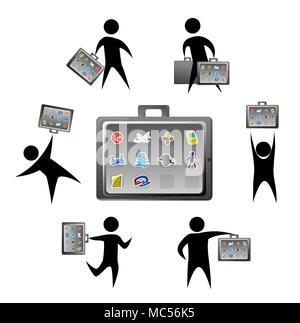 Set of colored briefcase icons. White briefcase icon with long shadow ...