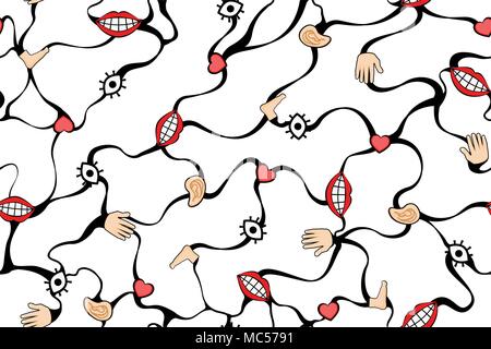 Senses abstract surreal body parts linked, vector illustration color ...