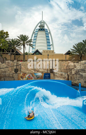 Wave surfing at the Wild Wadi waterpark, Dubai, UAE, Middle East Stock ...