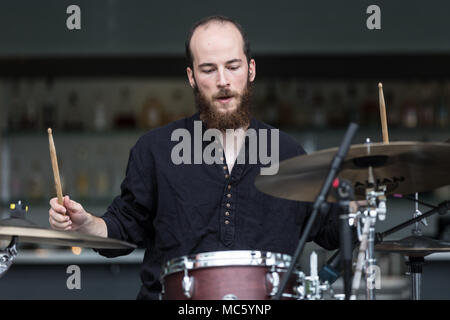 The Swiss music trio Forlorn Elm with David Friedli at the Gitrarre ...