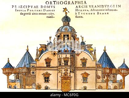 Tycho Brahe's observatory. Historical artwork of the observatory built ...