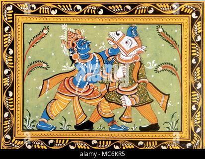 Hindu Mythology. Modern (mid-century) gouache of the Hindu gods ...