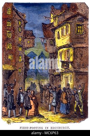 First-footing in Edinburgh, Scotland. Hand coloured illustrations from ...