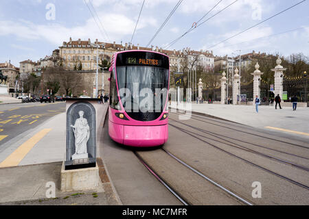 Geneva, Switzerland, the public transport operates trams, trolleybuses ...