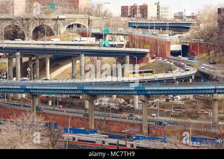 Urban highway design showing junctions, bridges, and ramps all in a ...